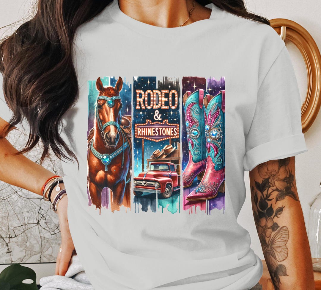 Watercolor Rodeo and Rhinestones Png, Western Rodeo Designs, Cowgirl ...