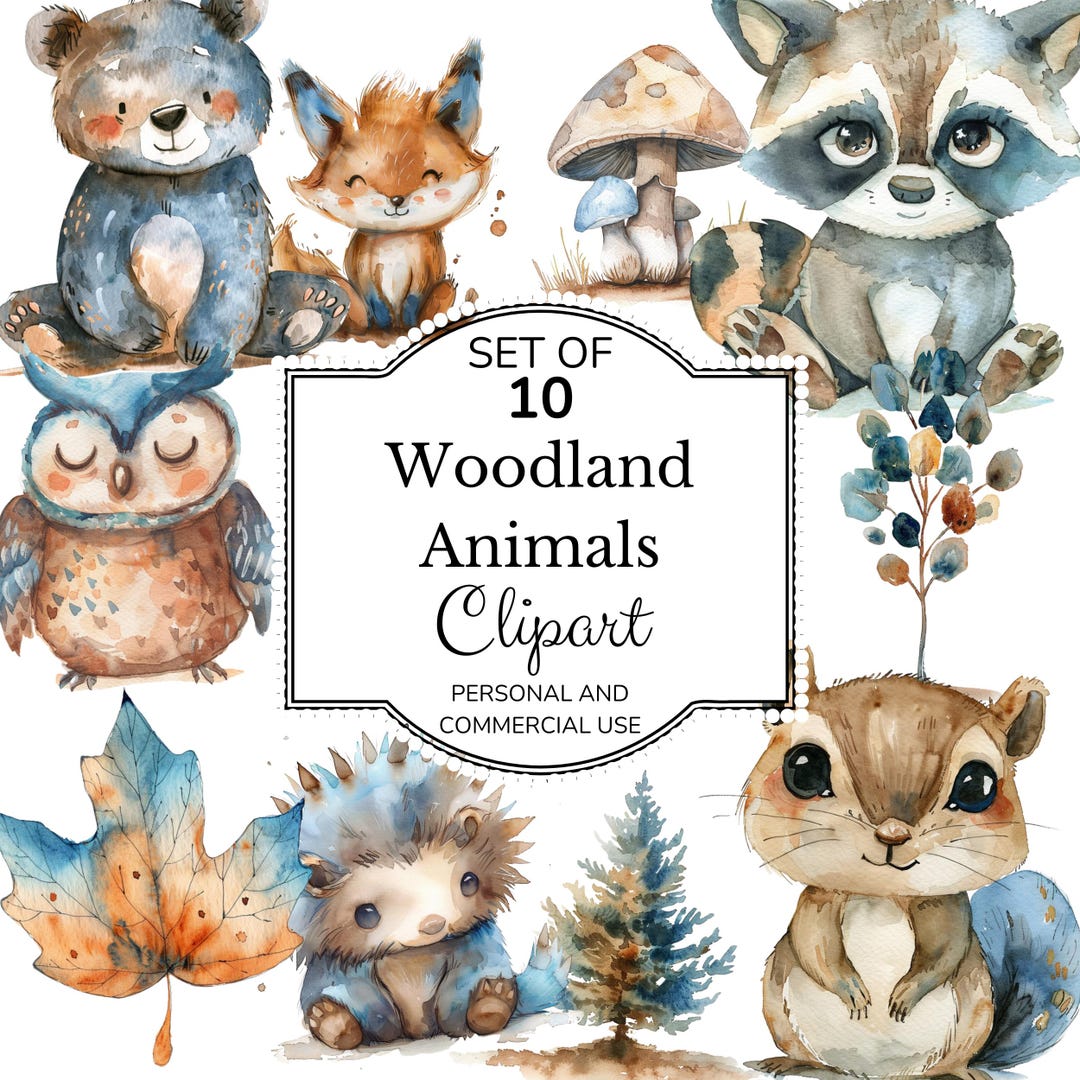 Baby Woodland Animals Clipart Bundle, Cute Nursery Art Bear, Fox ...