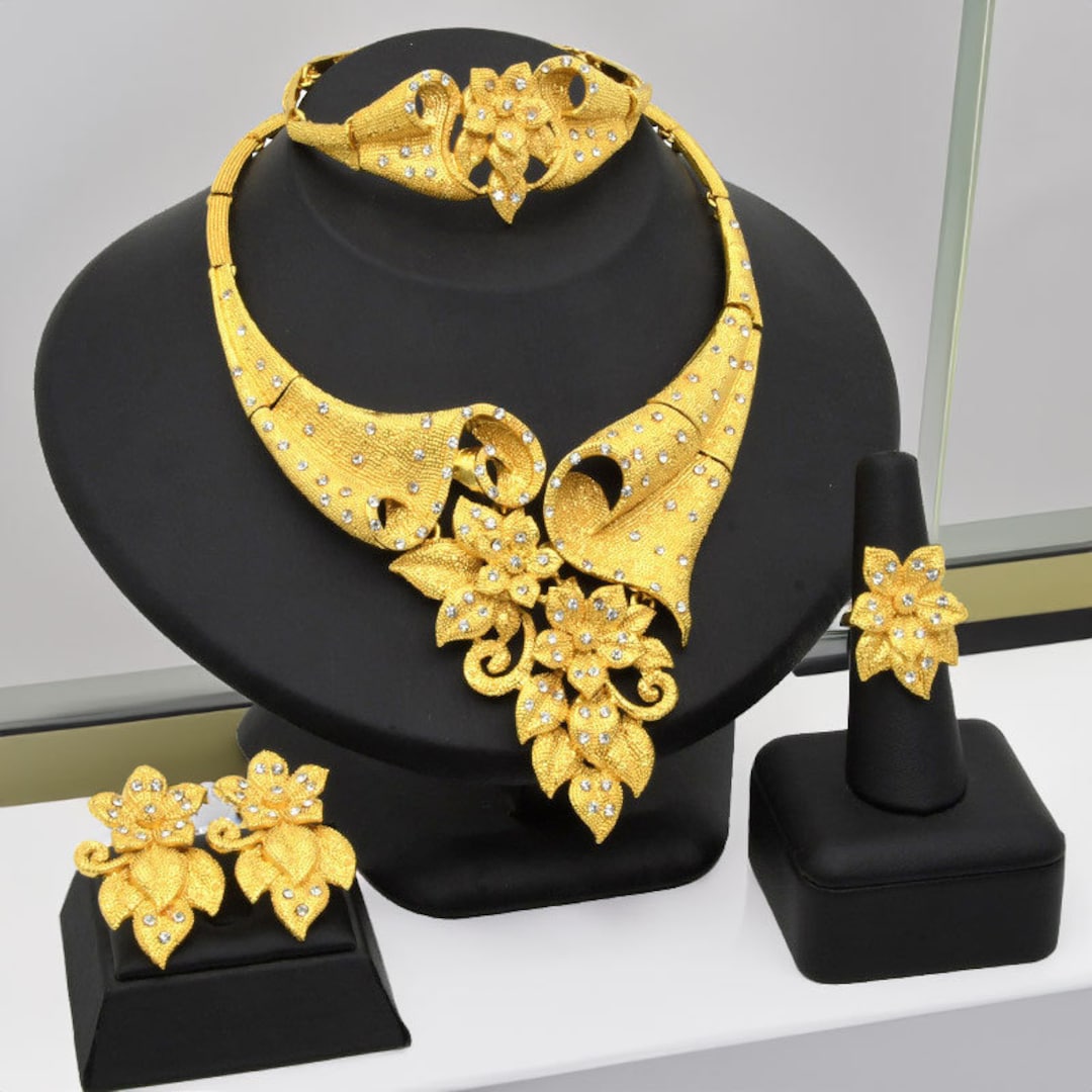African Jewelry Dubai Gold Earrings Set Ideal for Wedding Celebrations ...