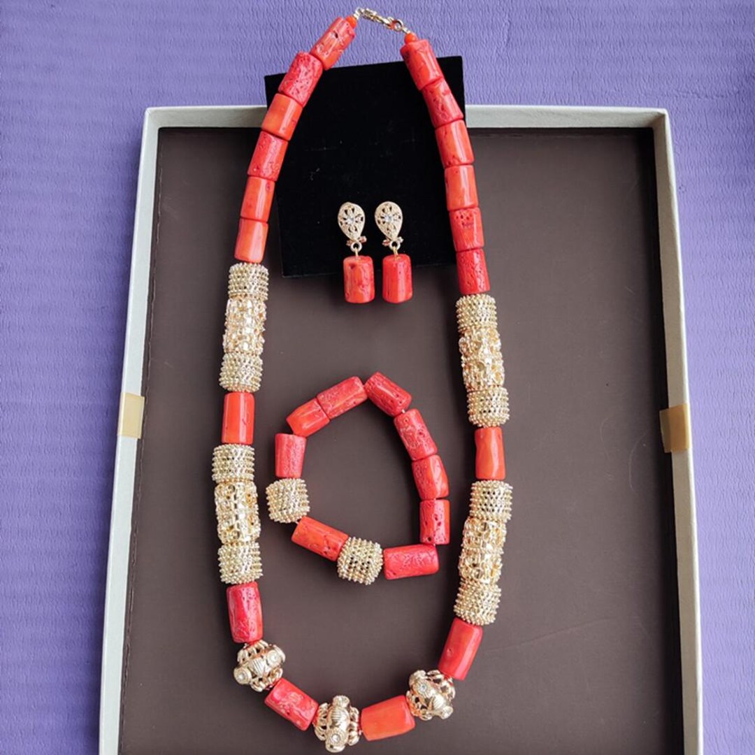African Style Jewelry Set, Coral Jewelry Set ,nigeria Traditional ...