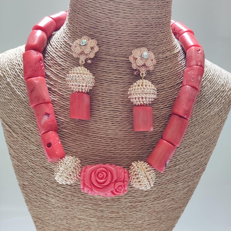 Nigeria Traditional Coral Bead Necklace Set, Coral Jewelry Set - Etsy