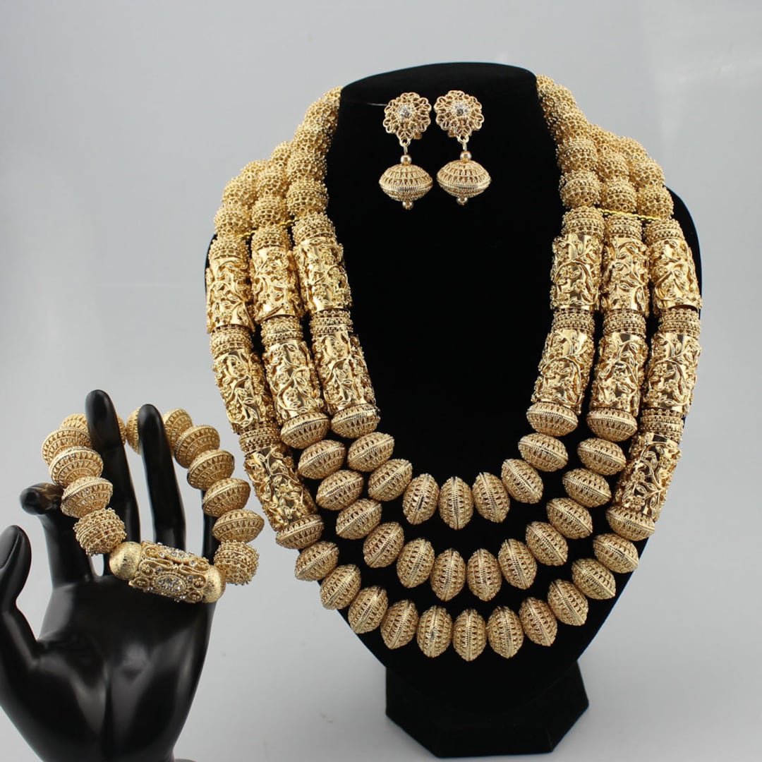 Luxury African Fashion Gold Necklace Set, Nigeria Wedding Jewelry Set ...