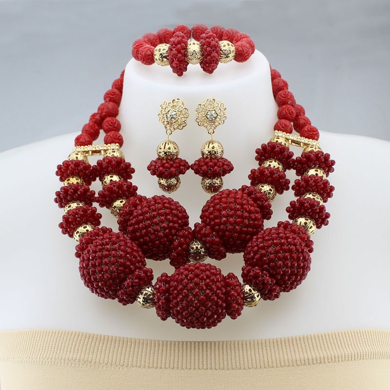 Nigerian Bead Jewelry Set in Red for African Wedding,nigeria Wedding ...