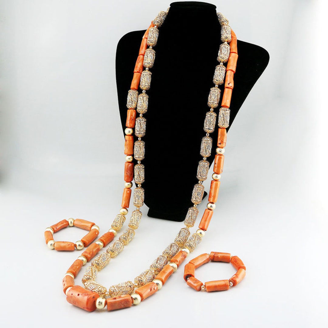 Luxury Nigeria Wedding Jewelry Set: Traditional Coral Bead Necklace ...