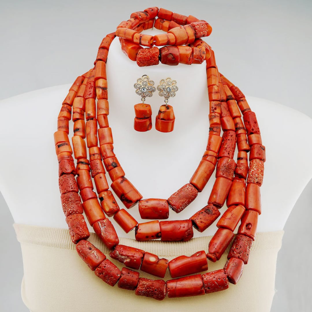 Traditional Nigerian Wedding Jewelry Set: Natural Coral Bead Bridal ...