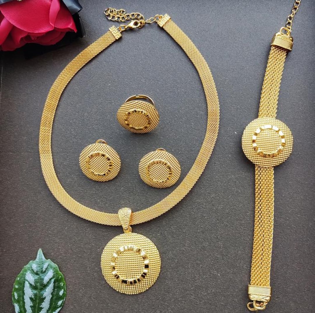 Gold Color Jewelry Set, Fashion Gold Necklace Earrings Set, Prom ...