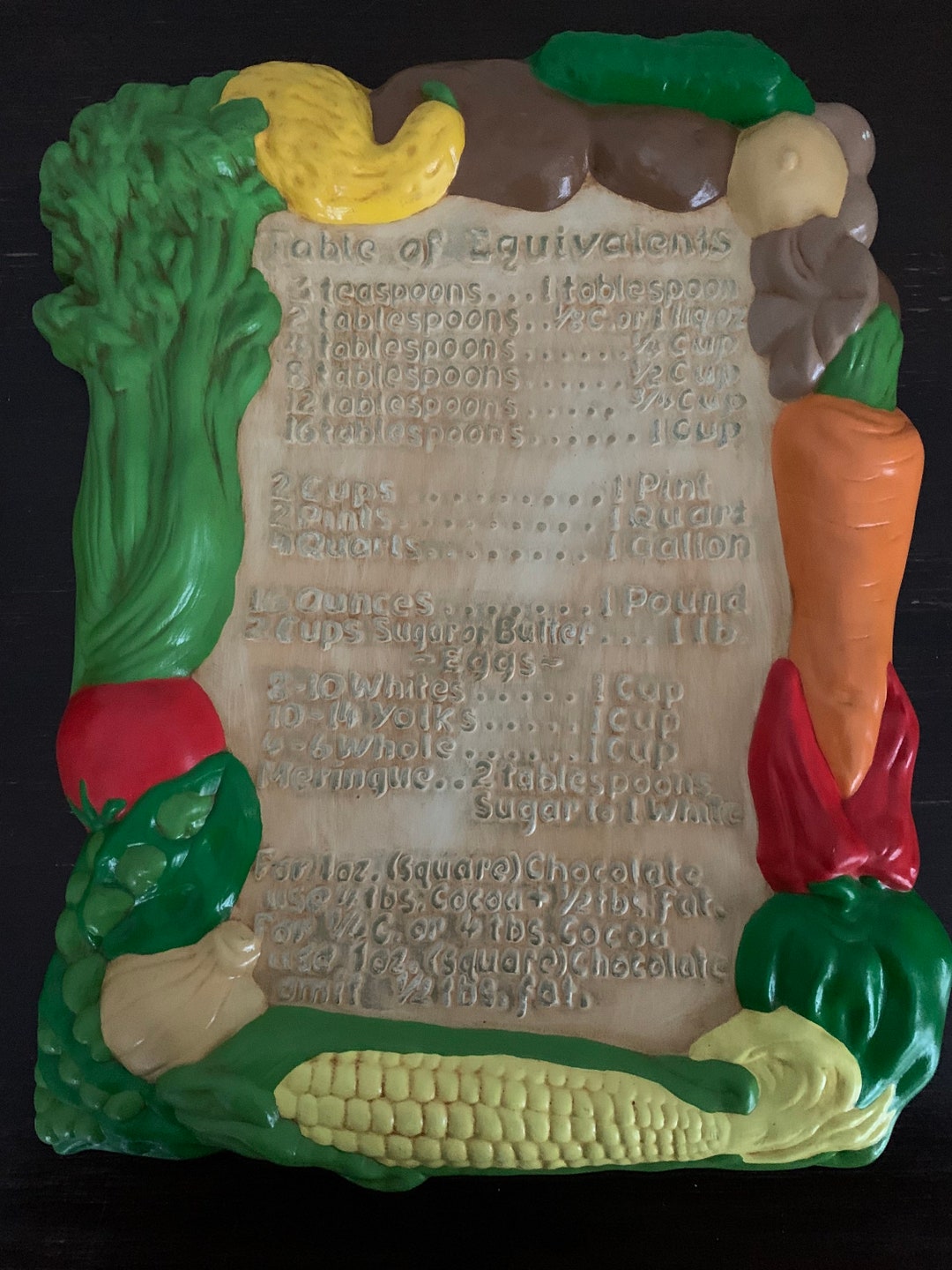 Vintage Chalkware Table of Equivalents Vegetables Kitchen Wall Decor ...