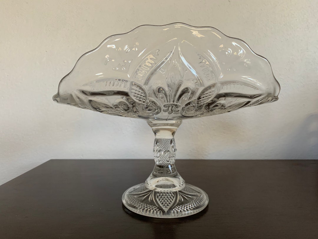Bryce Higbee Fleur De Lis Banana Compote Pressed Glass EAPG - Etsy