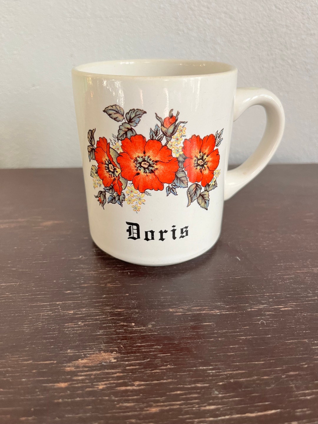 Vintage Floral "doris" Name Mug - Old English Lettering - Etsy