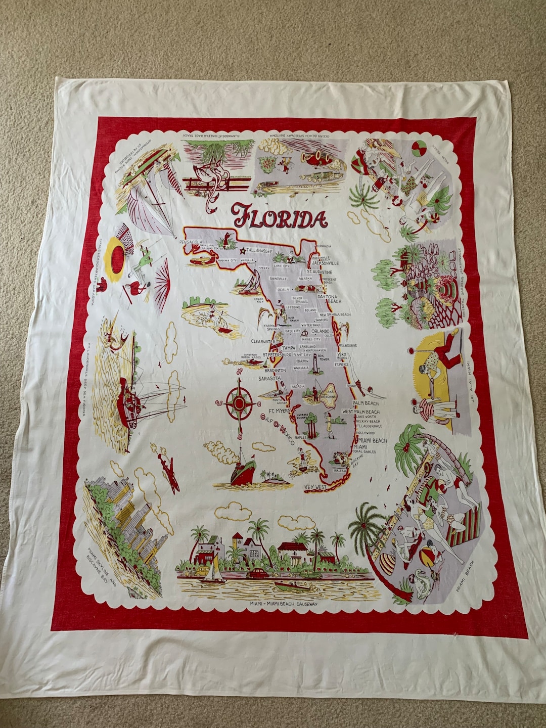 Vintage Midcentury Florida Souvenir Tablecloth Map - Etsy