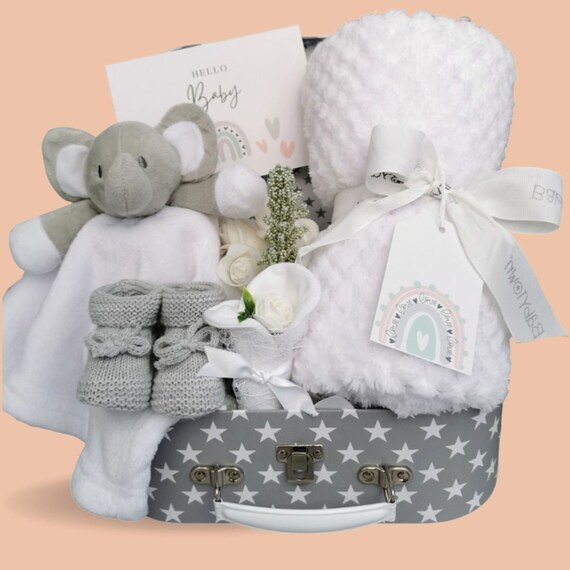 Stunning New Baby Gift Hamper With Elephant Theme Unisex Hamper Baby Hamper Bumbles And Boo Baby Shower Hampers New Baby Hampers Etsy Polska