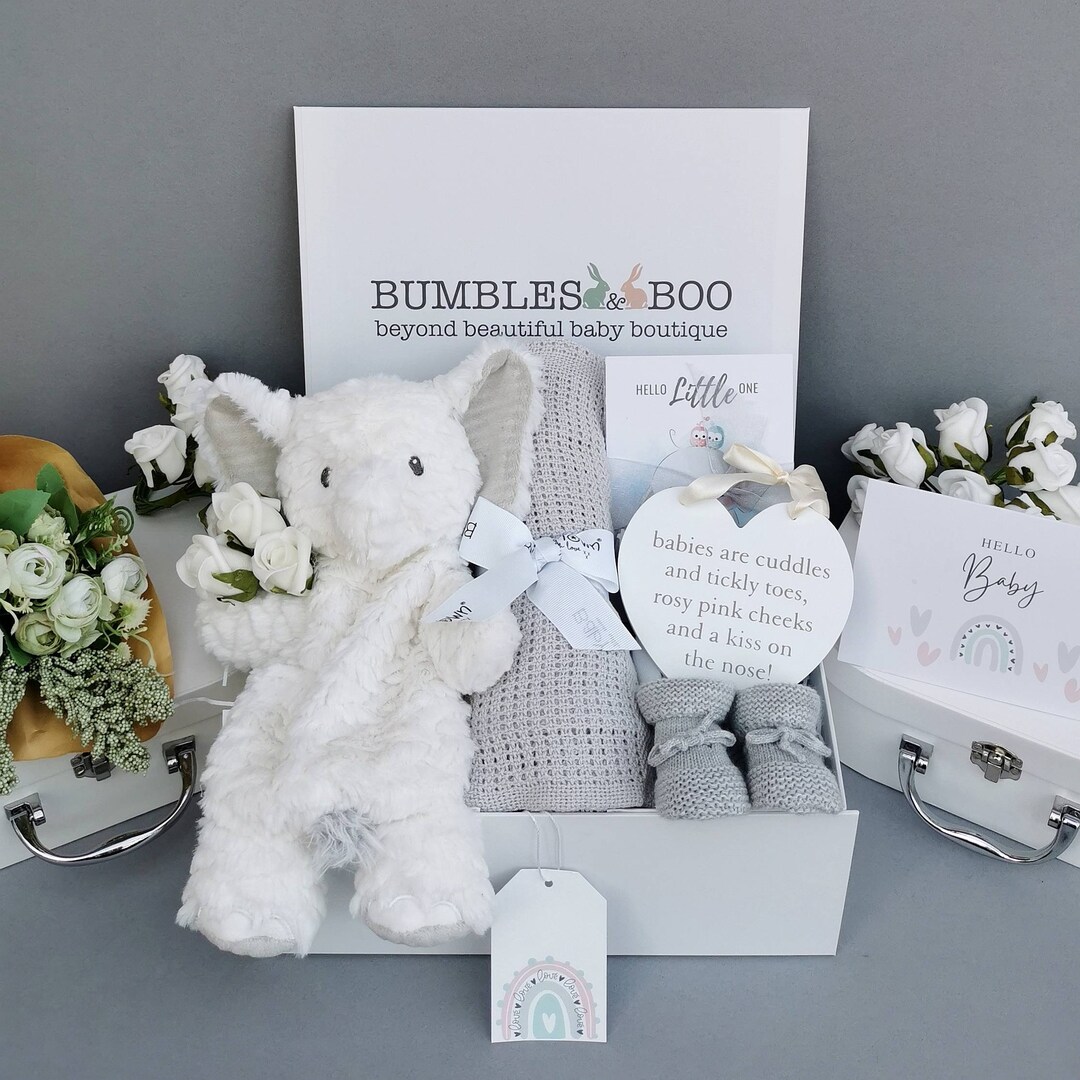 Unisex New Baby Hamper Gift, Elephant Theme, Baby Comforter, Bumbles ...