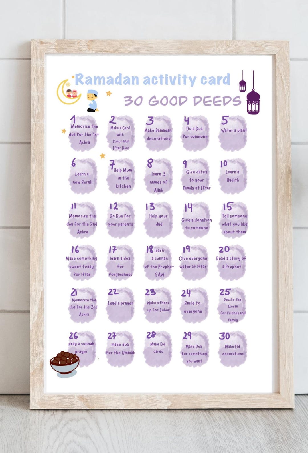 Ramadan Activity Card for Kids, Learn Good Deeds, Print, Instant ...