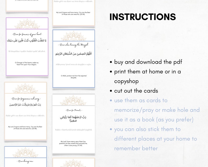 40 Dua Cards to Print,ramadan Gift, Digital Download, Everyday Duas and ...