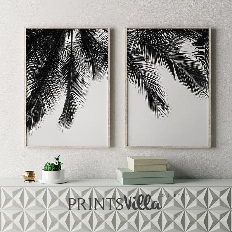 Black And White Palm Tree Print Set Of 2 Prints Palm Tree Etsy