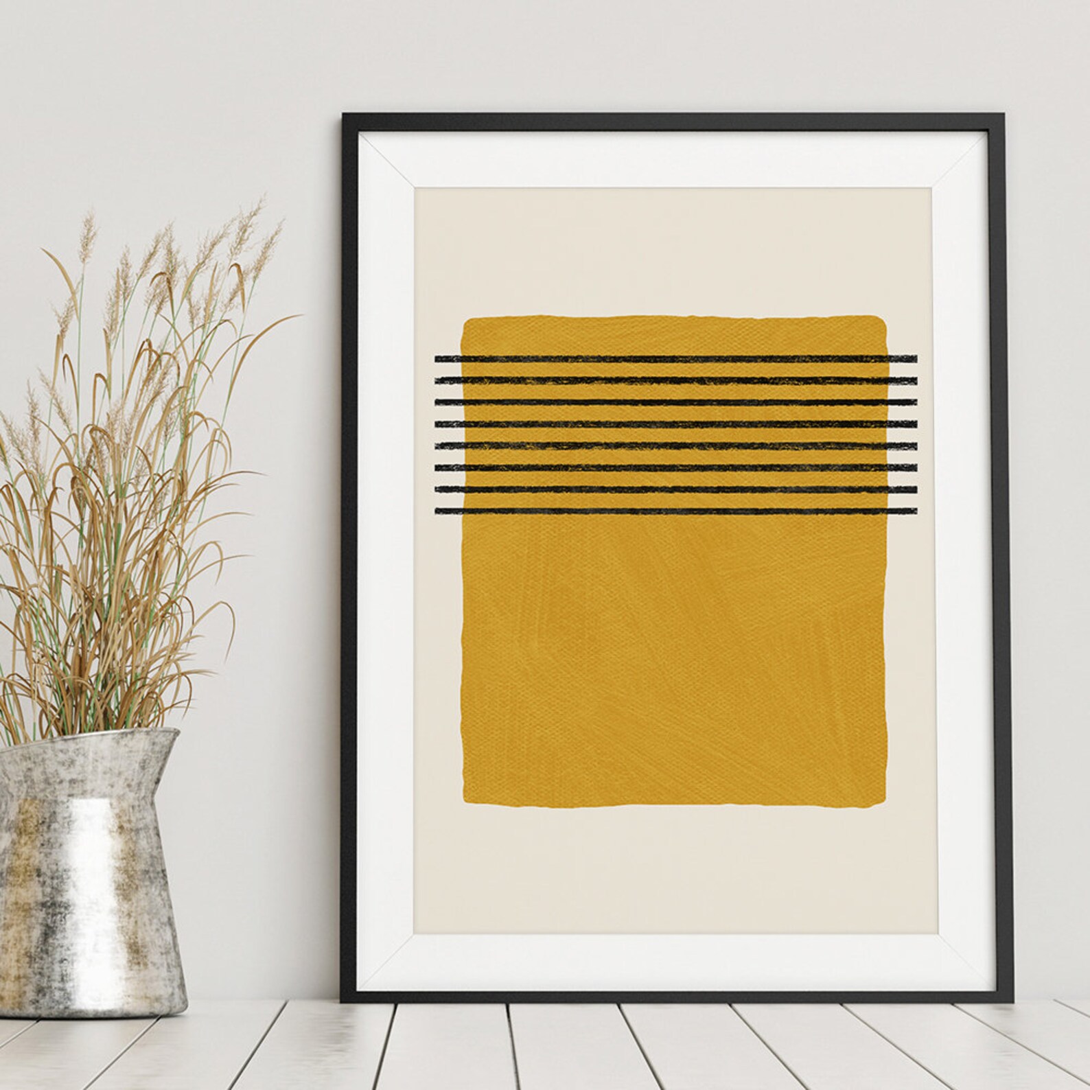 Minimalist Wall Art Abstract Print Black Mustard Color Block | Etsy
