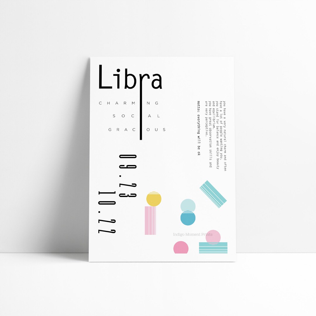 Libra Poster Art Typography Design Astrology Libra Sign Geometric ...