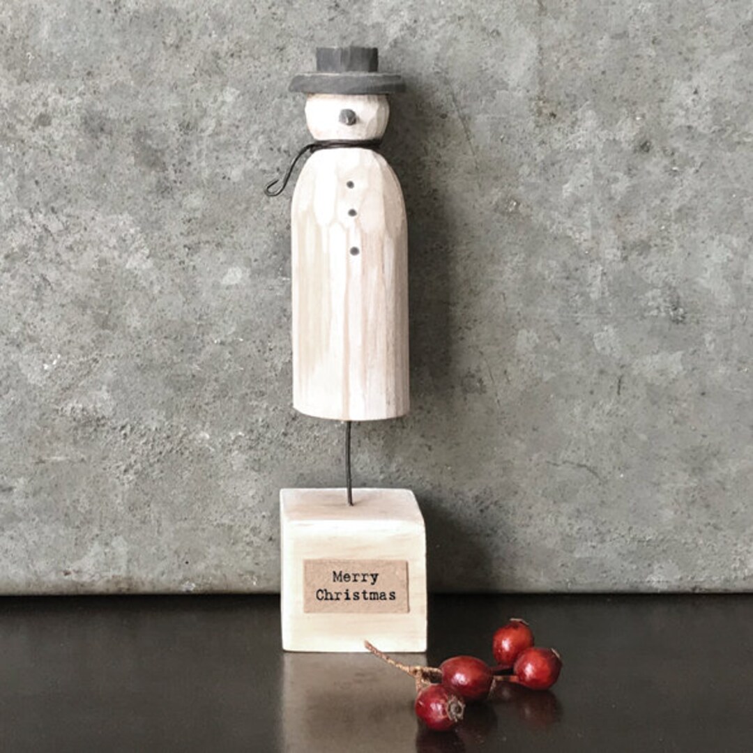 East of India Wooden Snowman on Stand - Natural| Rustic | Farmhouse ...