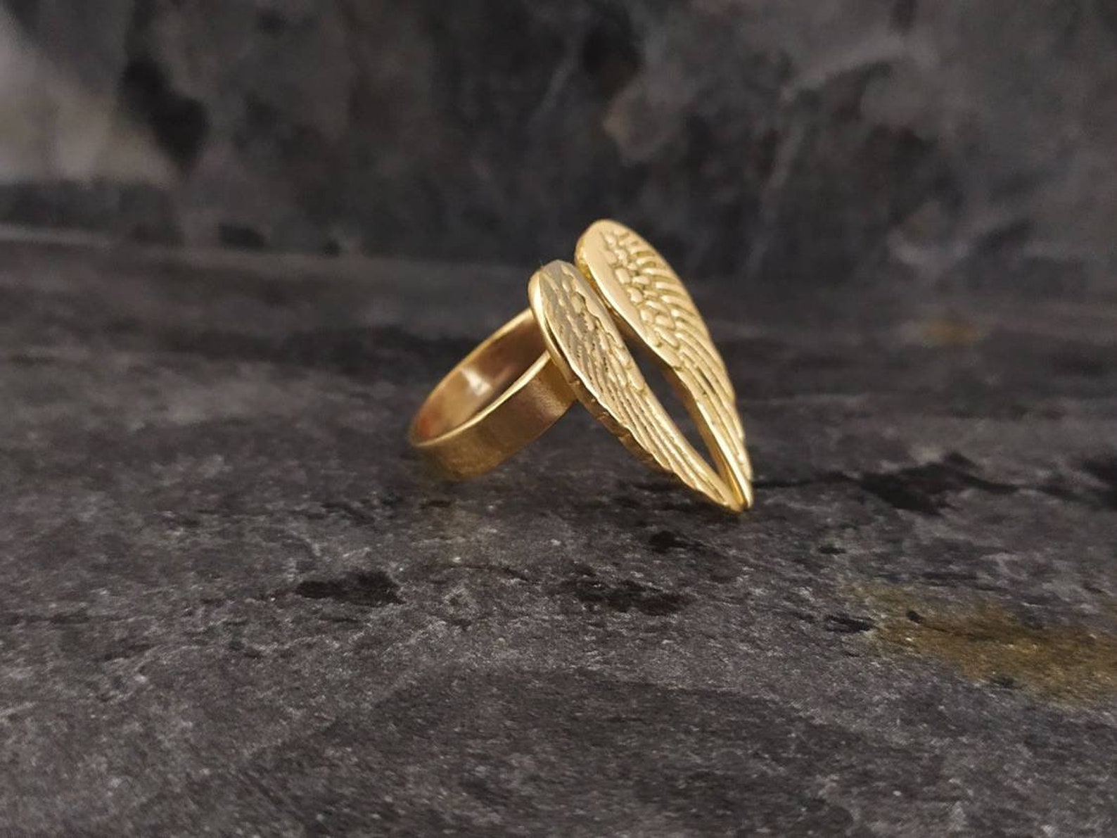 Sterling Silver Adjustable Angel Wings Ring Gold Feather - Etsy