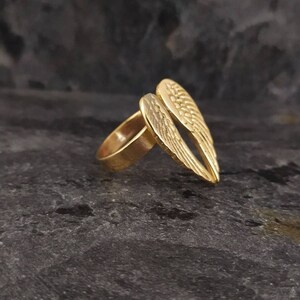 Sterling Silver Adjustable Angel Wings Ring, Gold Feather Ring ...