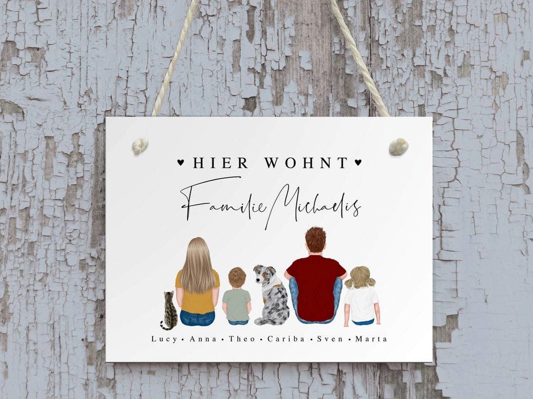 Personalized Family Door Sign With Cat and Dog, Nameplate for Front ...