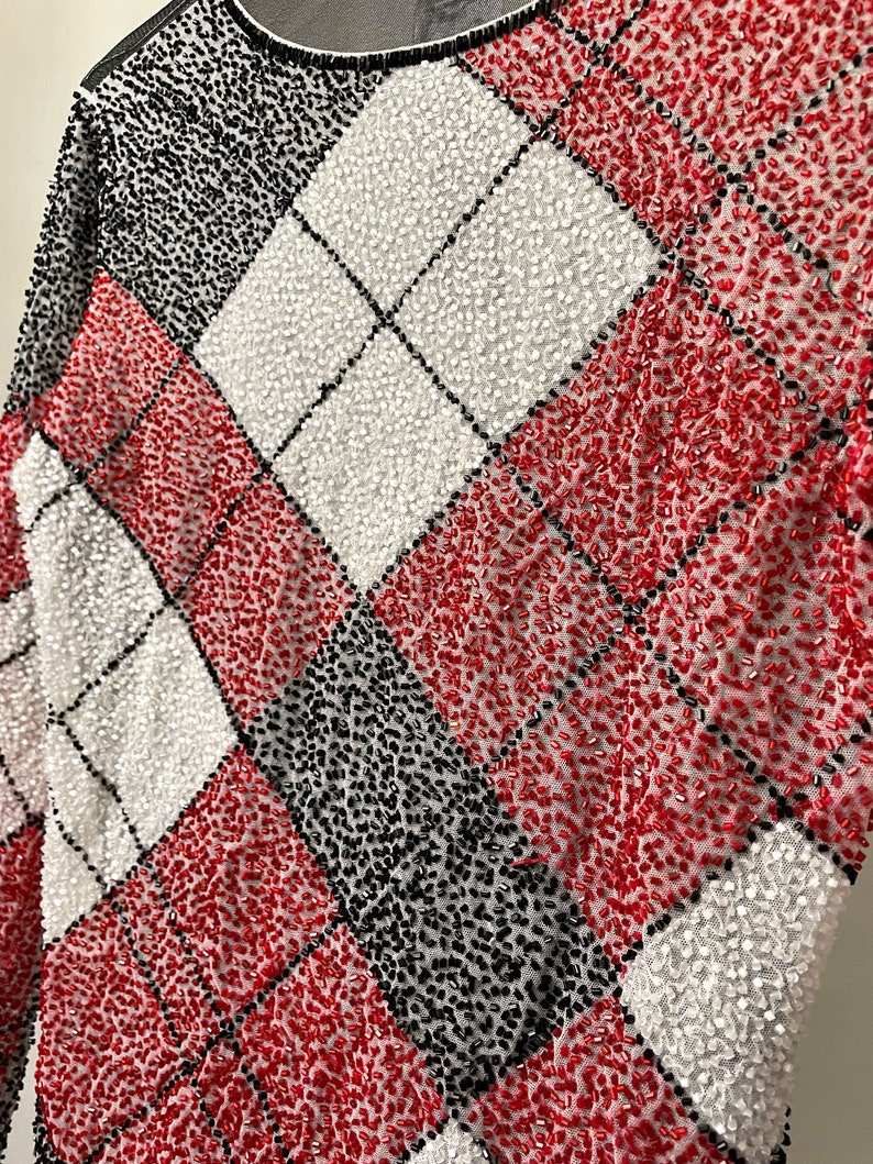 Vintage Red, Black and White Beaded Mesh Top. Size M - Etsy
