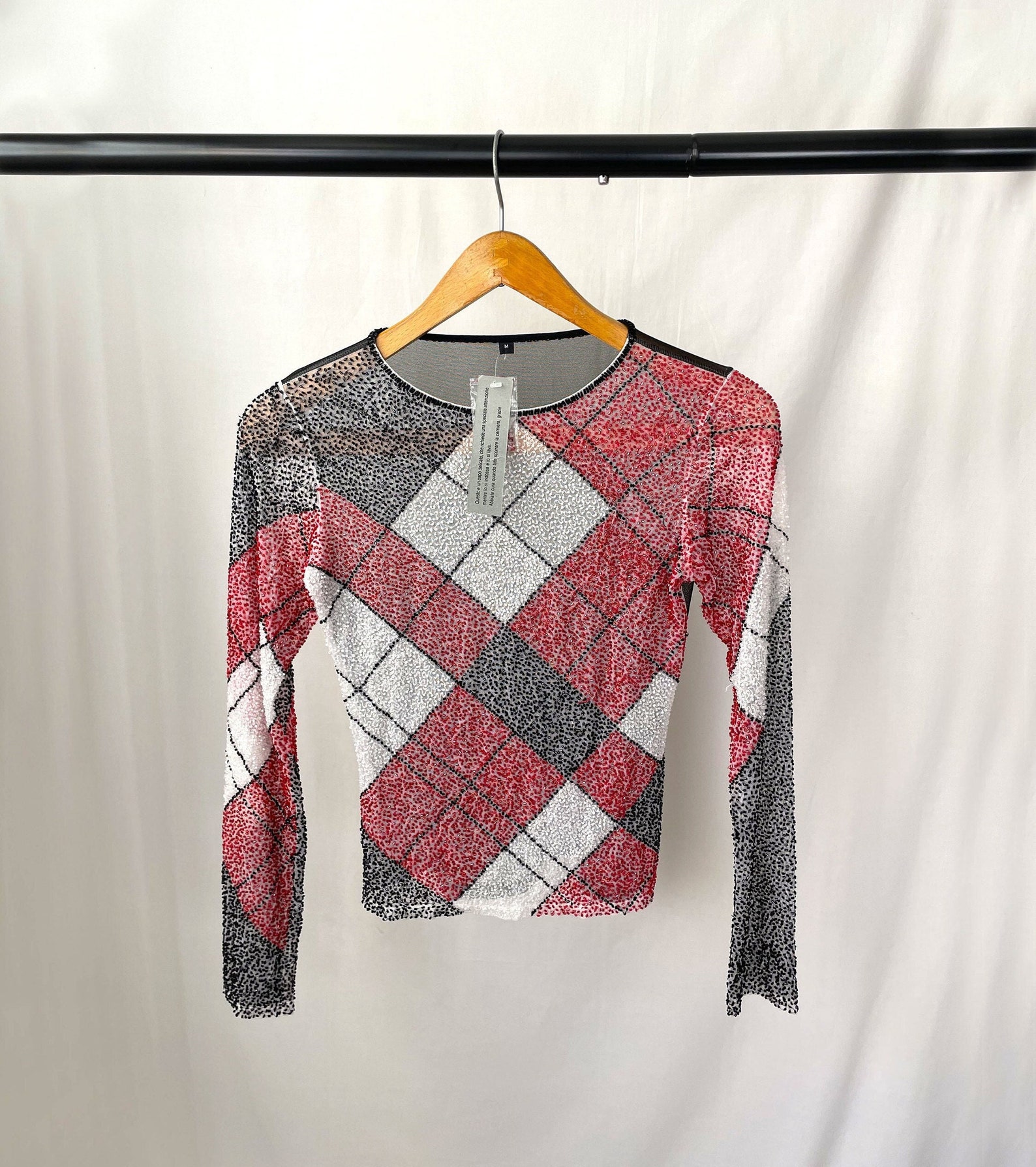 Vintage Red, Black and White Beaded Mesh Top. Size M - Etsy