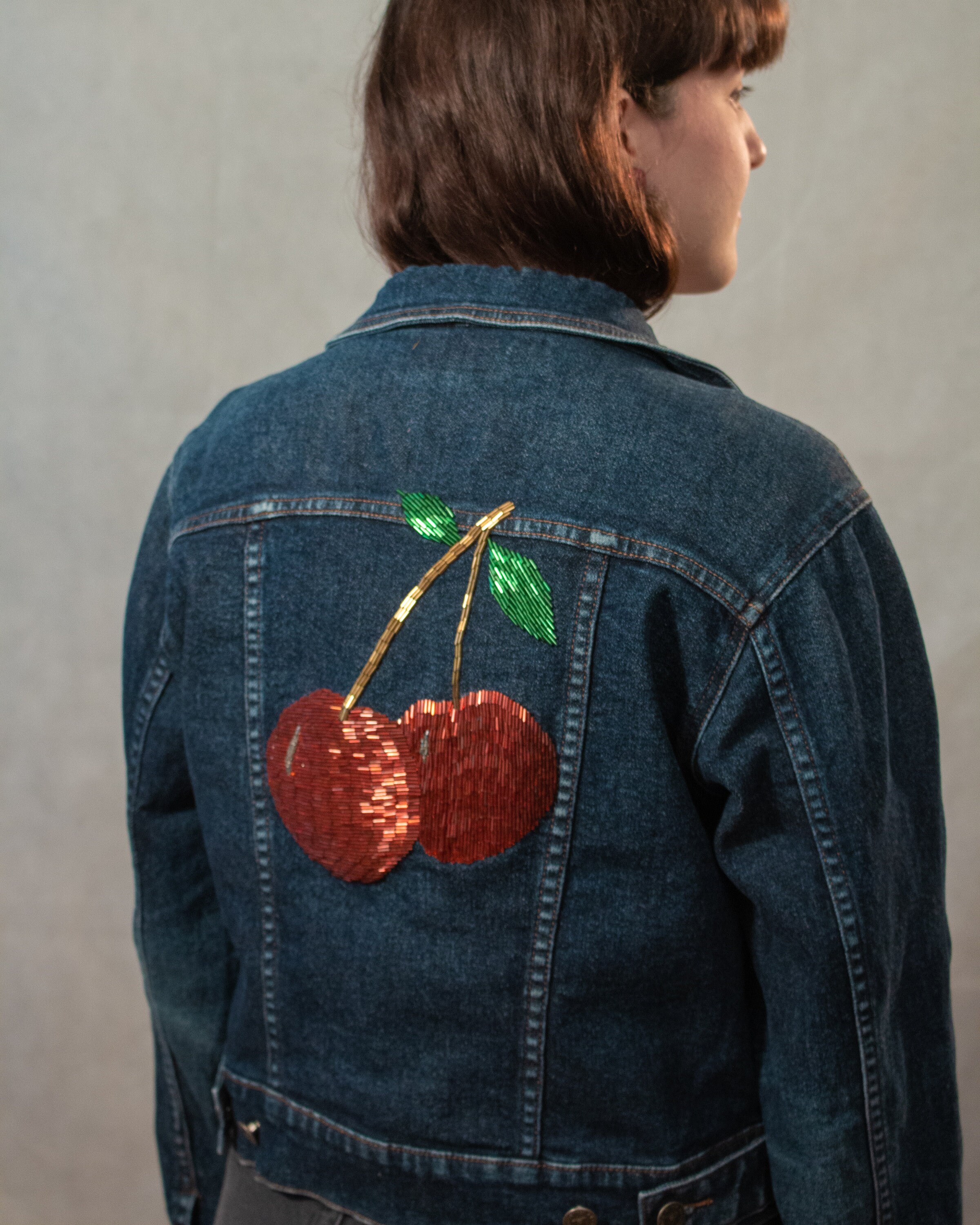 Hand Beaded Fiorucci Denim Jacket Cherry Size Small One of a Kind - Etsy