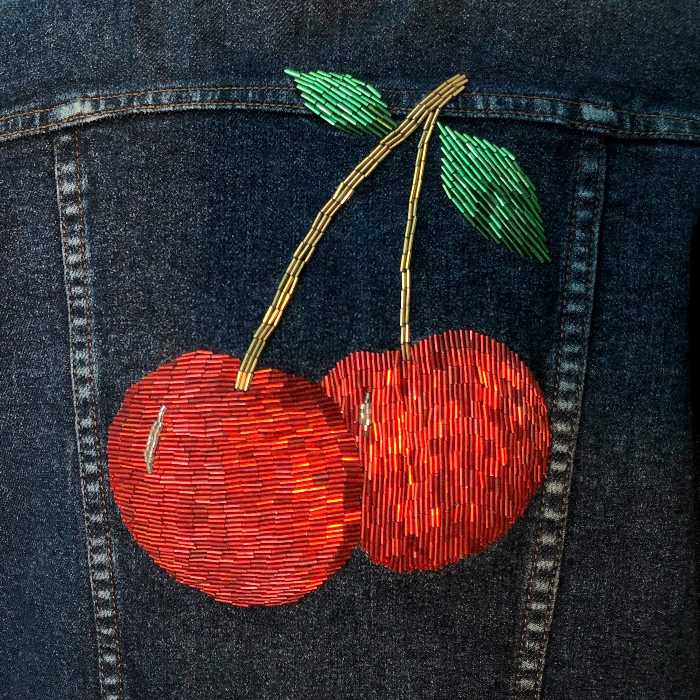 Hand Beaded Fiorucci Denim Jacket Cherry Size Small One of a Kind - Etsy