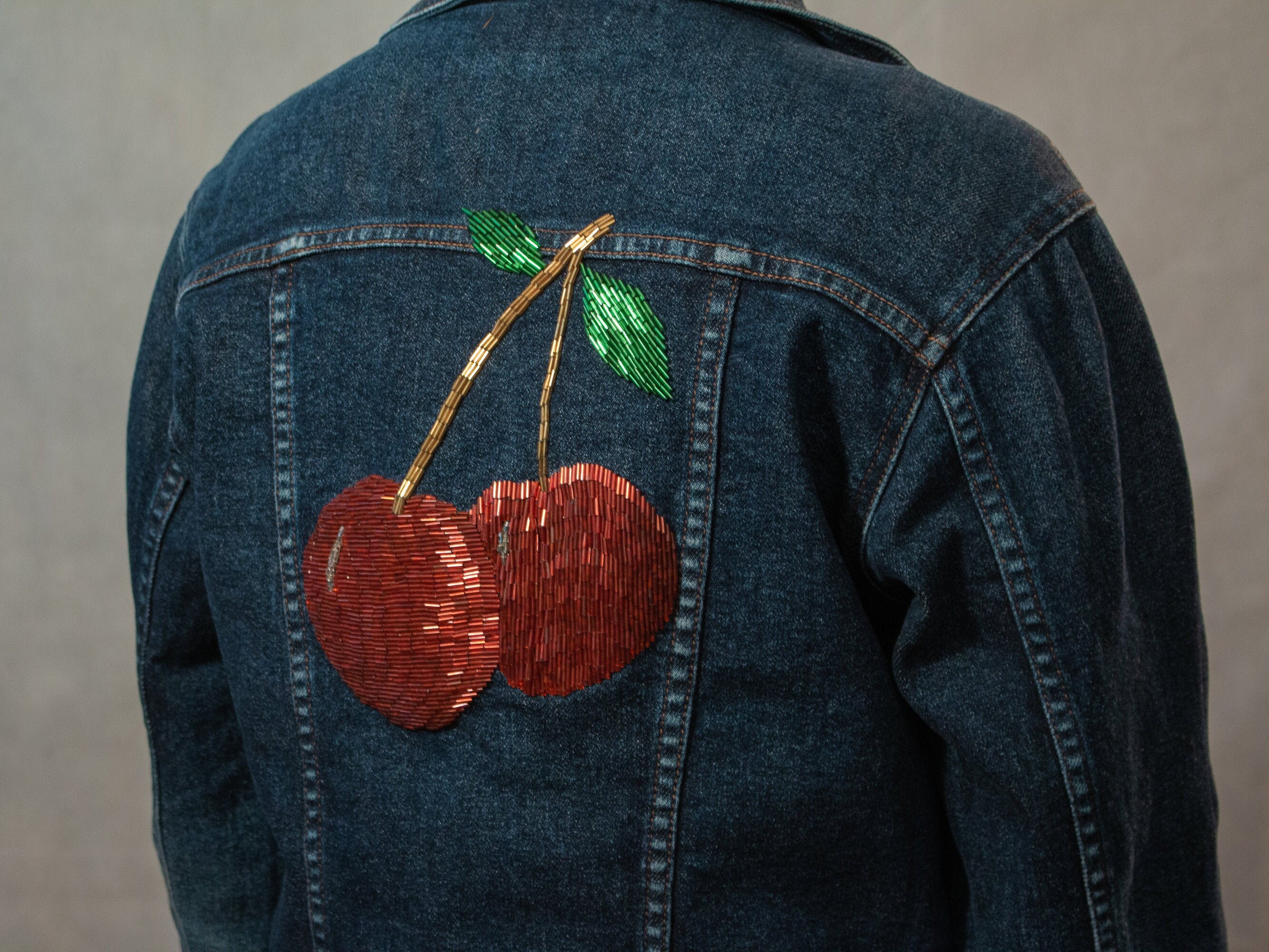 Hand Beaded Fiorucci Denim Jacket Cherry Size Small One of a Kind - Etsy