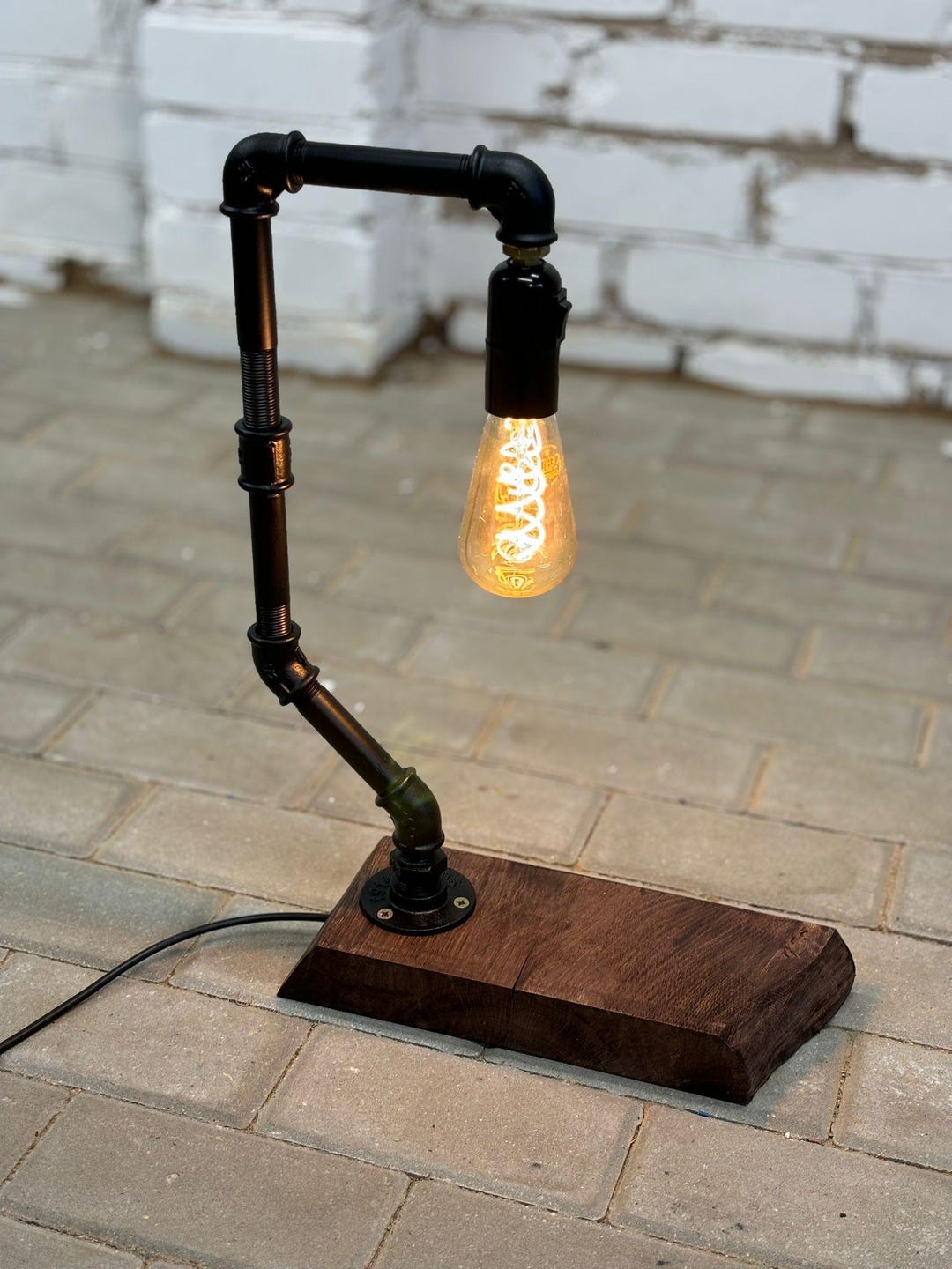 Vintage Industrial Iron Pipe Table Lamp - Etsy