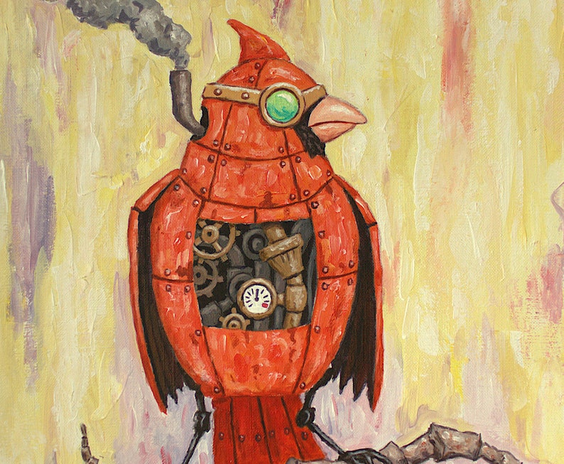 Custom Cardinal Painting Made to Order Steampunk Decor Weird - Etsy