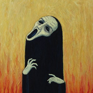 Pain - Original Abstract Portrait Oil Painting, Weird, Quirky Drawing ...