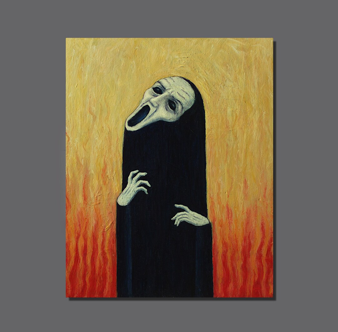 Pain - Original Abstract Portrait Oil Painting, Weird, Quirky Drawing ...