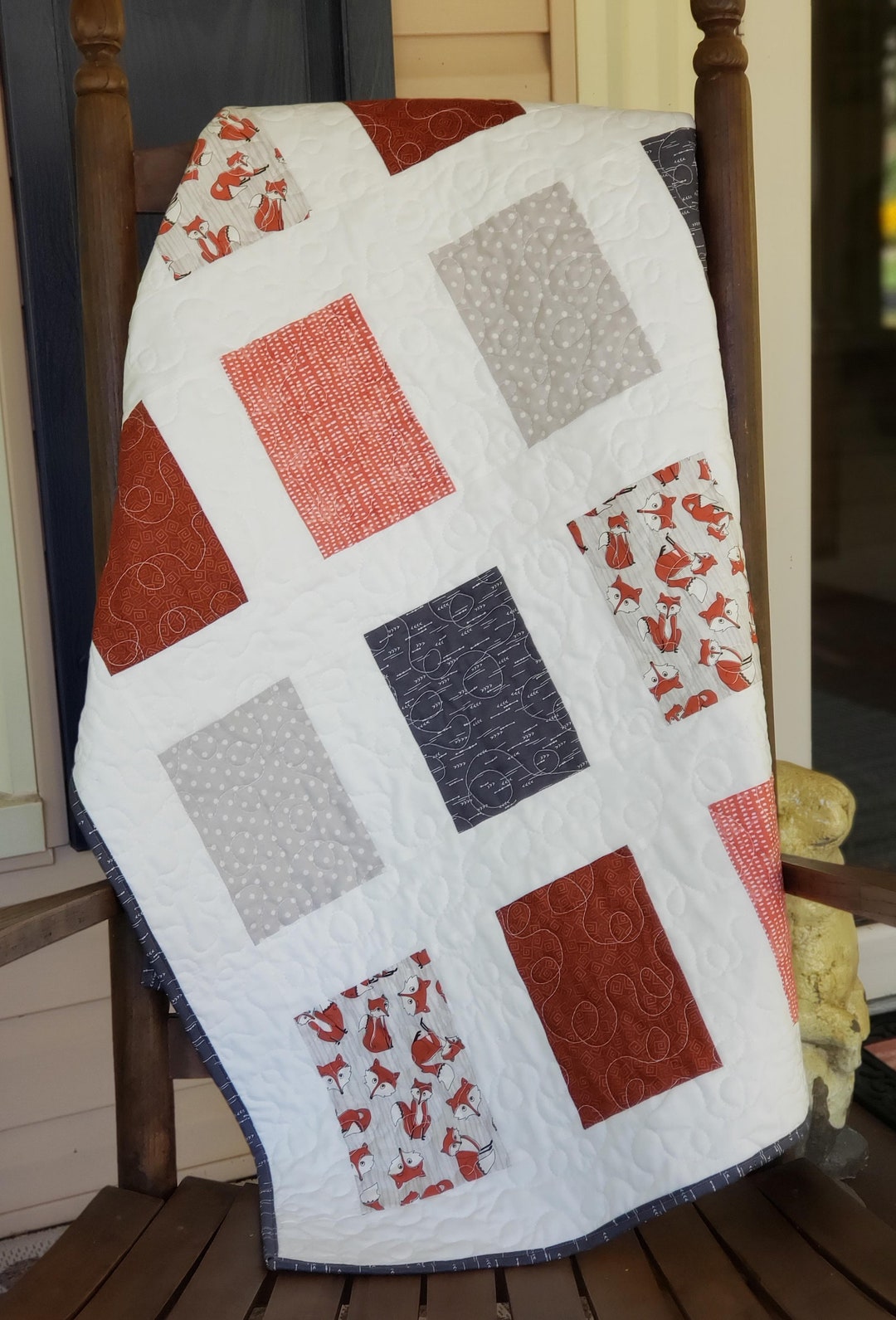 Modern Woodland, Fox, Baby Quilt Handmade, Baby Boy, Modern Quilt ...