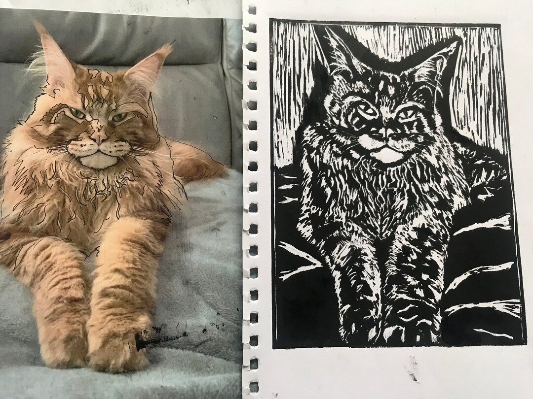 Linoleum Pet Portrait for Pet Lover Custom Dog and Cat - Etsy