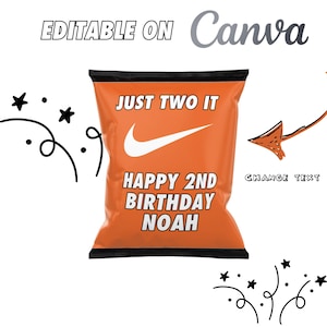 Just TWO It Nike Chip Bag, Editable 2nd Birthday Favor, Sports Theme ...