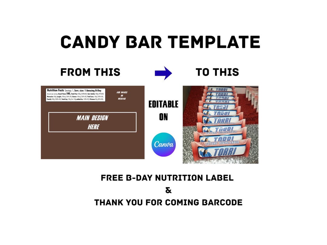 Custom Chocolate Bar Wrapper Template | Custom B-day/event Party Favor ...
