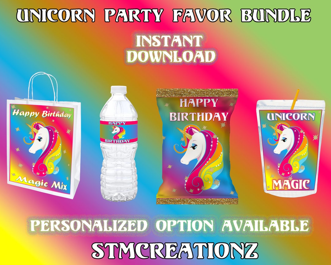 Rainbow Unicorn Party Favor Bundle, Unicorn Chip Bag, Unicorn Capri ...