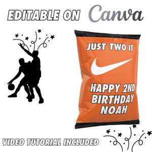 Just TWO It Nike Chip Bag, Editable 2nd Birthday Favor, Sports Theme ...