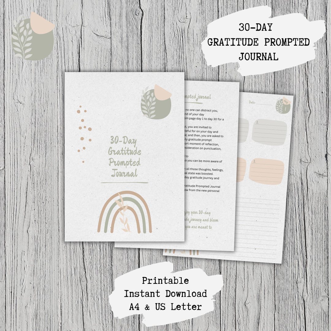 30-day Gratitude Prompted Printable Journal | Fillable Pages for Self ...