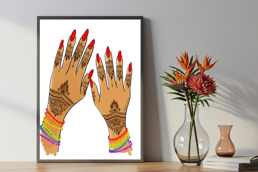 Mehndi Henna Decorated Handed With Colouful Bangles South Asian Digital ...