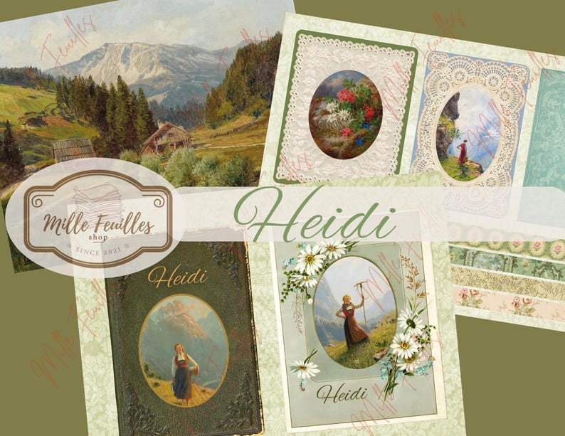 Heidi Junk Journal Kit: Swiss Alps Vintage Illustrations (digital ...