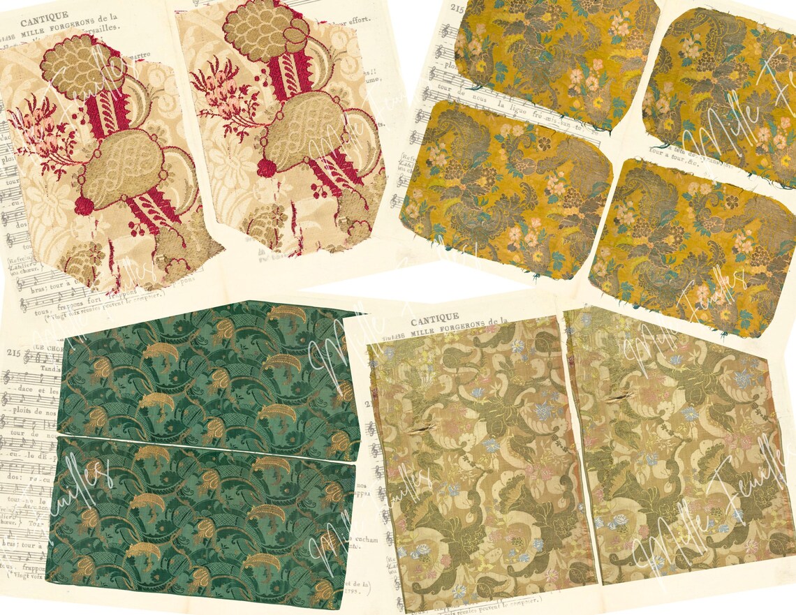 Bizarre Style Damask Fabric Fragments: Printable Ephemera (digital ...