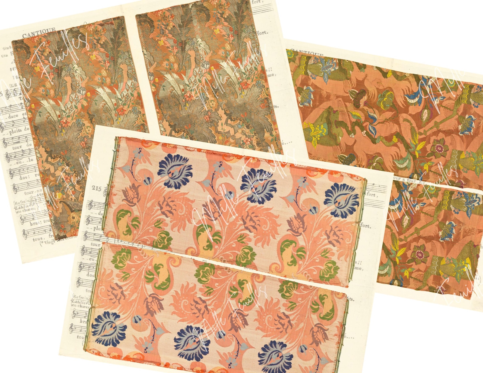 Bizarre Style Damask Fabric Fragments: Printable Ephemera (digital ...