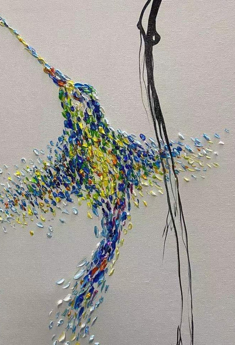 Humming Bird Oil Painting, Art on Canvas , Thick Dabs of Paint on ...