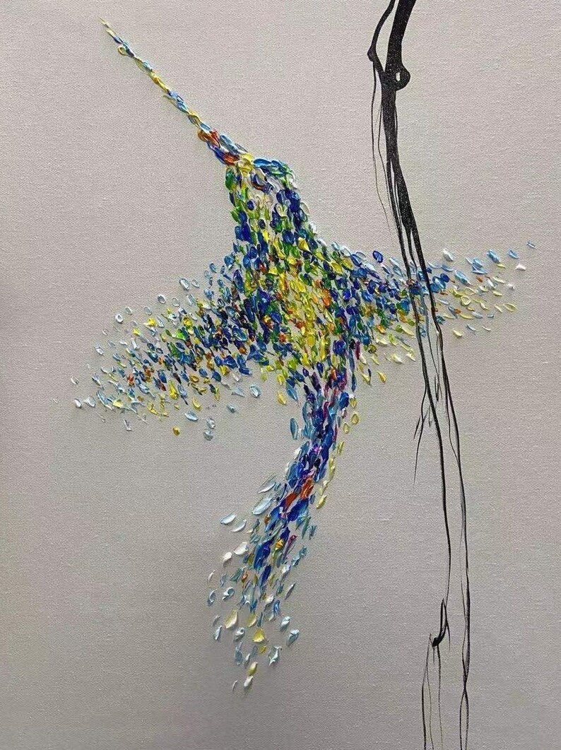 Humming Bird Oil Painting Art on Canvas Thick Dabs of Paint | Etsy