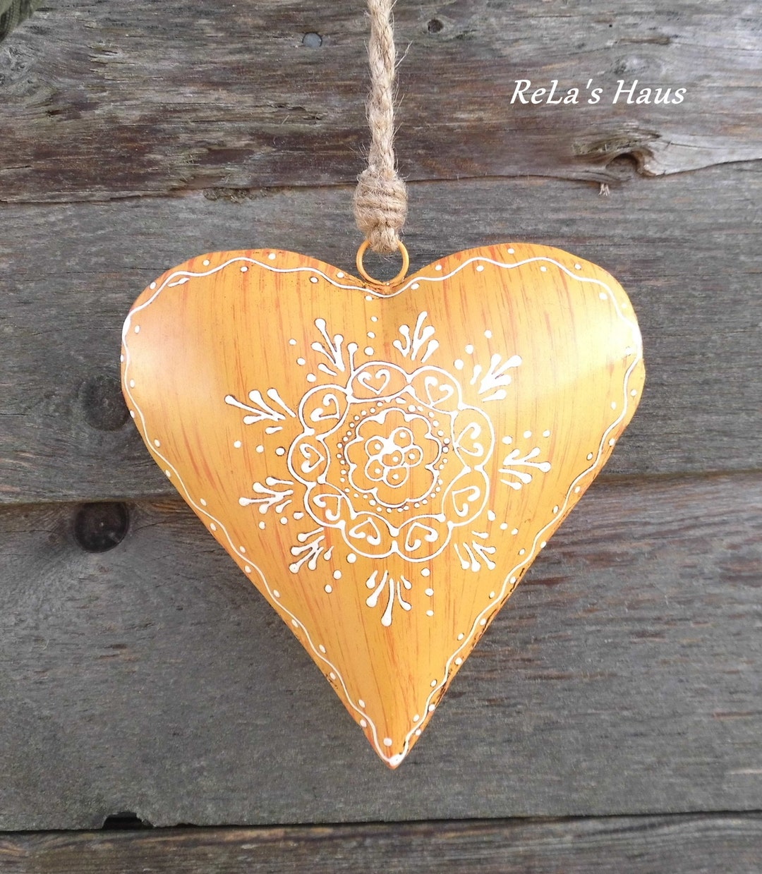 Decorative Heart Metal Orange White, Metal Heart, Window Decoration ...