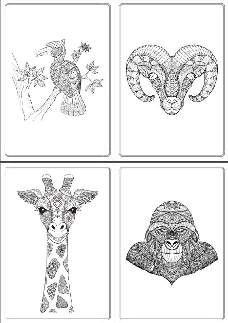 Printable Mandela Animal Portrait Adults Colouring Book. Digital ...
