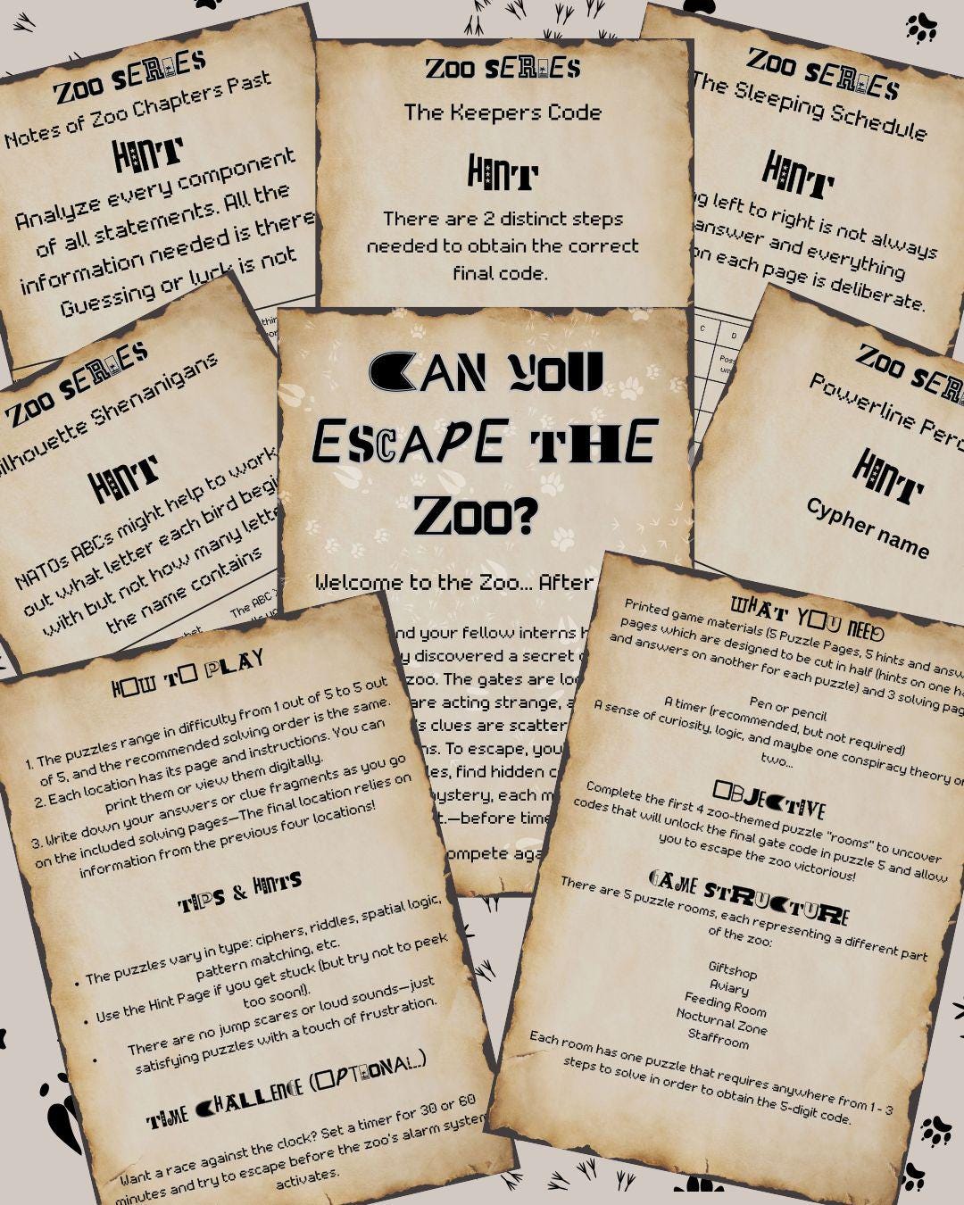 Escape From the Zoo, Escape Printable for Big Kids and Adults, Animal ...